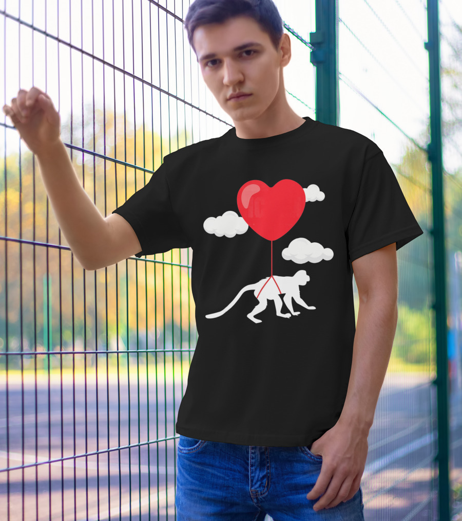Monkey Heart Balloon Valentines Cloud T-Shirt