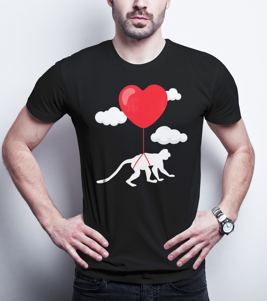 Monkey Heart Balloon Valentines Cloud T-Shirt