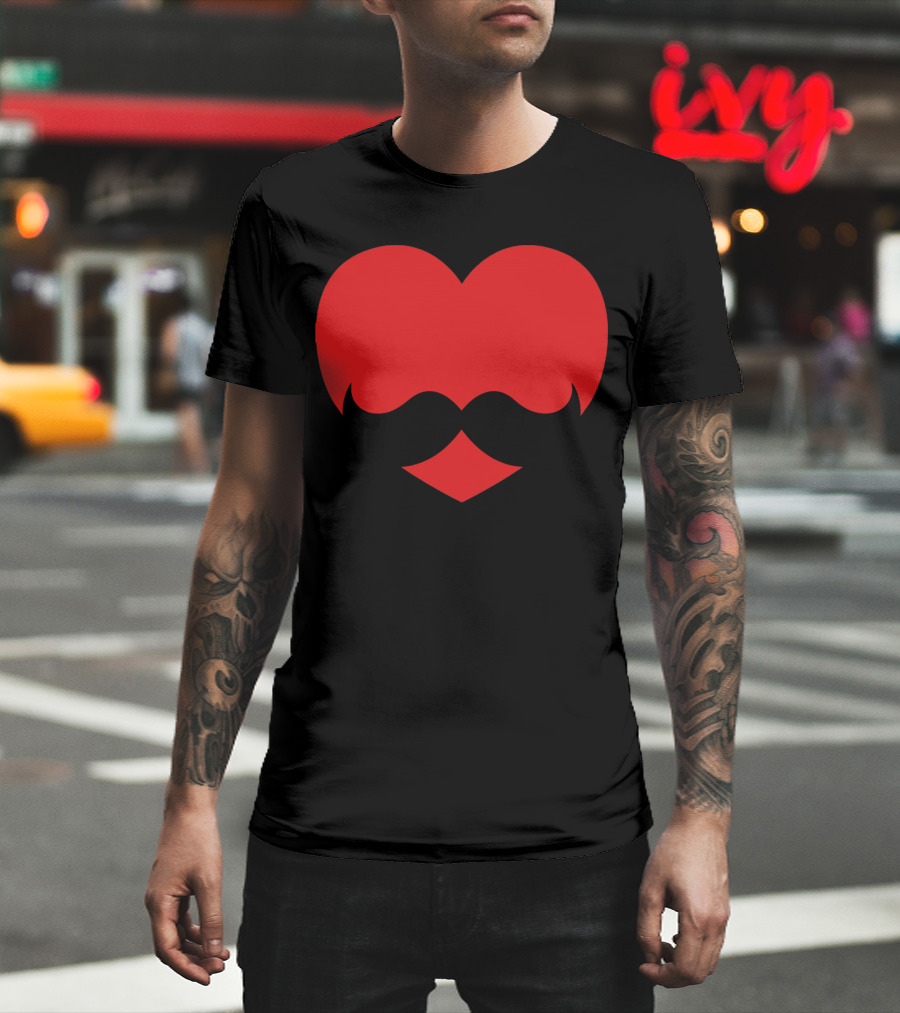 Mustache Heart Valentines Boy Red Mustache Heart T-Shirt
