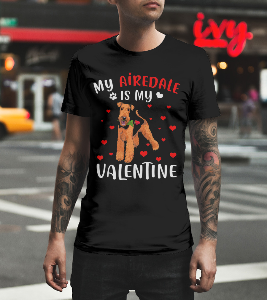 My Airedale Is My Valentine Hearts Pawprint T-Shirt