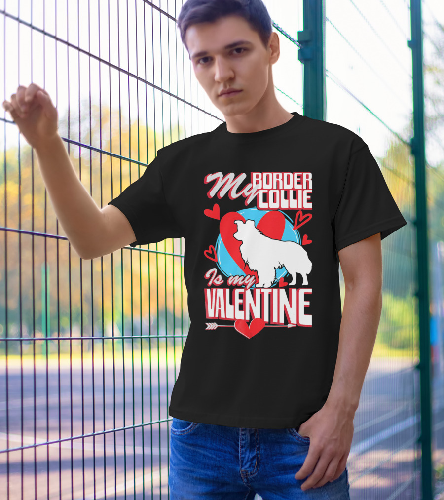 My Border Collie Is My Valentine Hearts T-Shirt