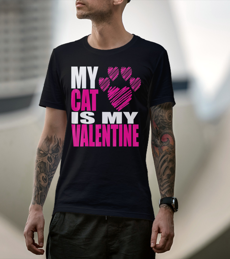 My Cat Is My Valentine Paw Heart T-Shirt