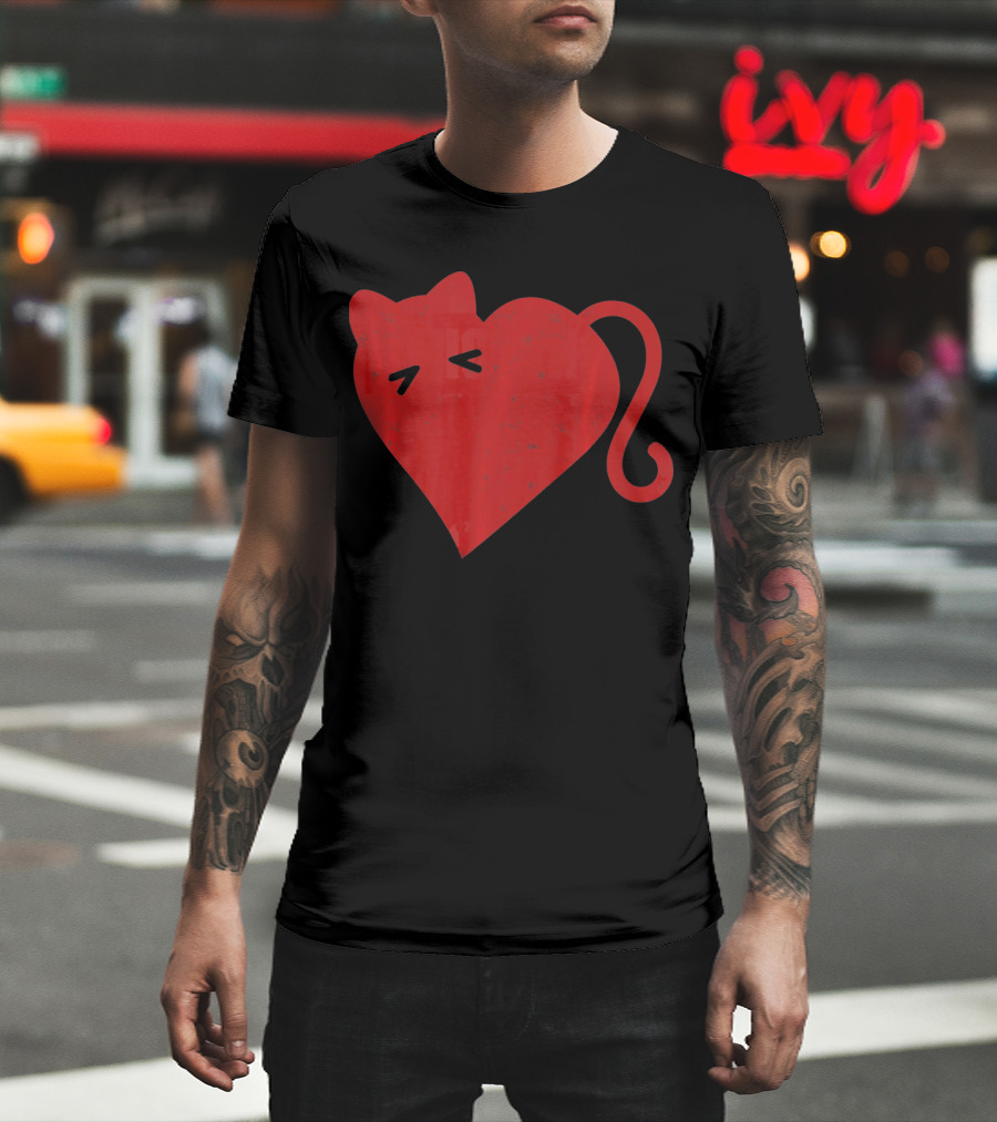 My Cat Is My Valentine Red Heart Distressed Cat Face Tail T-Shirt