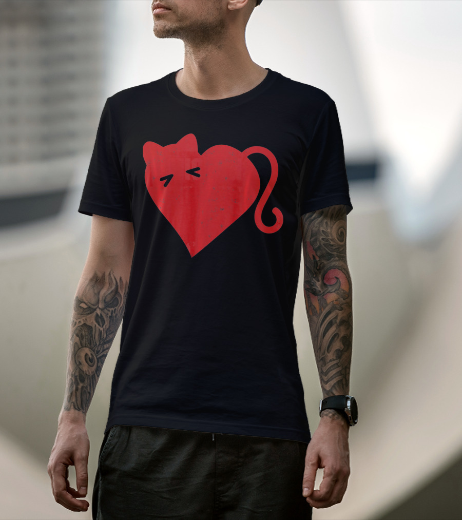 My Cat Is My Valentine Red Heart Distressed Cat Face Tail T-Shirt