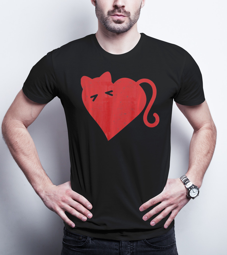 My Cat Is My Valentine Red Heart Distressed Cat Face Tail T-Shirt