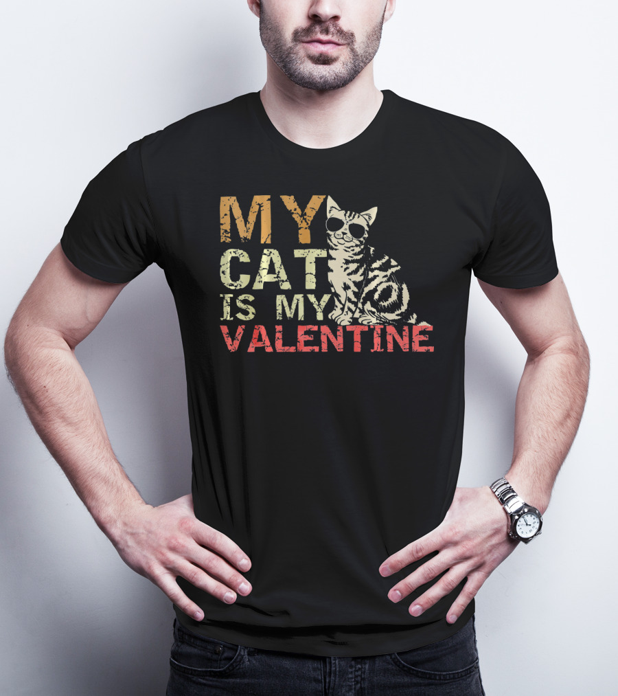MY CAT IS MY VALENTINE Cute Cat Wearing Sunglasses T-Shirt