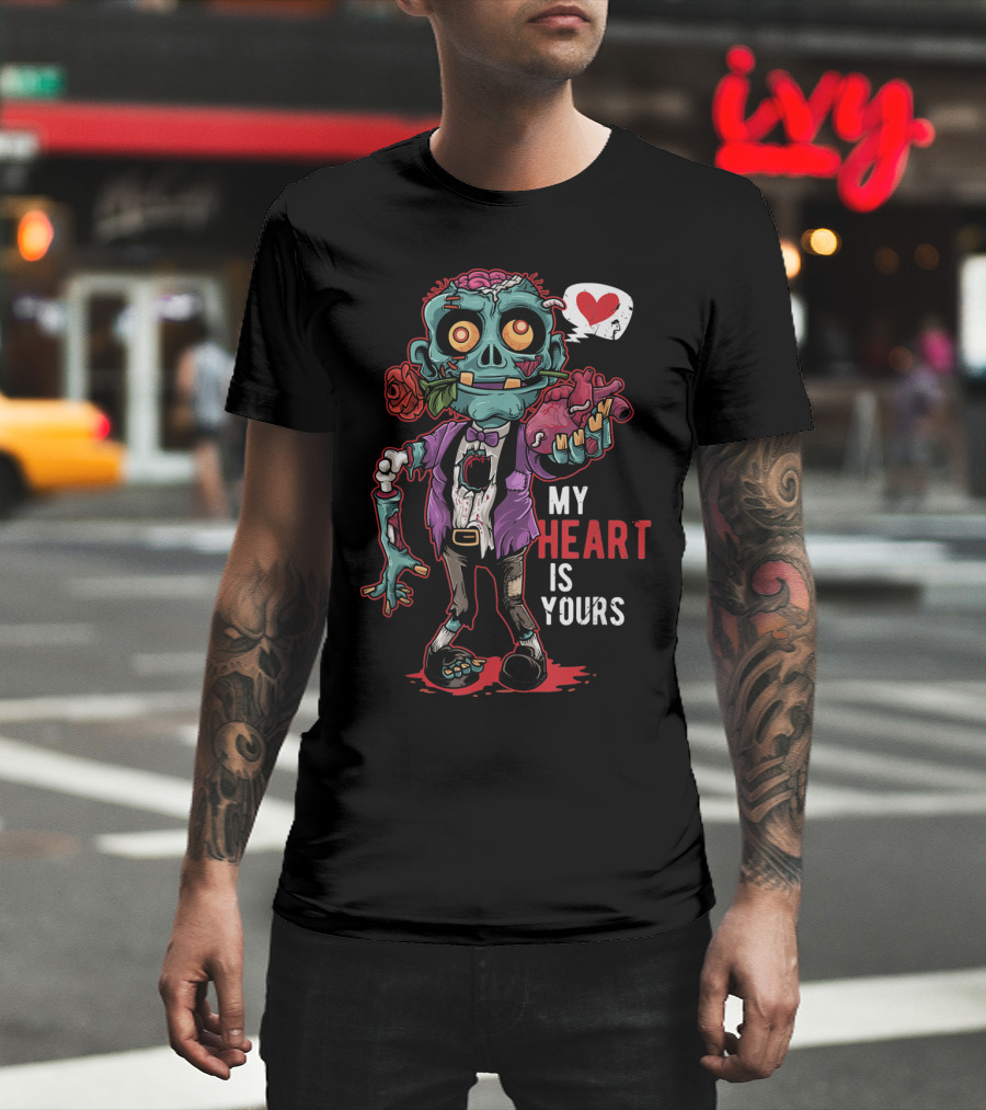 Zombie Valentine My Heart Is Yours With Brain And Rose T-Shirt