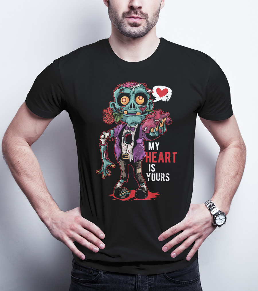 Zombie Valentine My Heart Is Yours With Brain And Rose T-Shirt