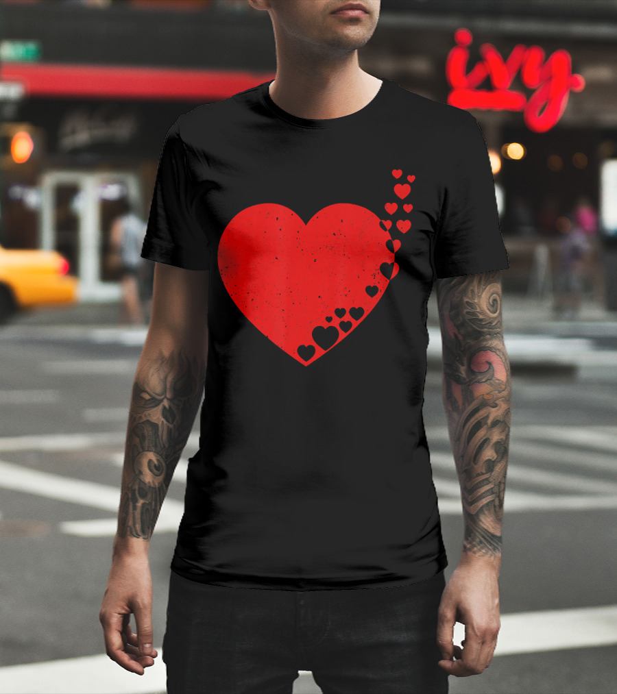 Big Heart Distressed Valentines Red Heart With Small Hearts Fluttering T-Shirt