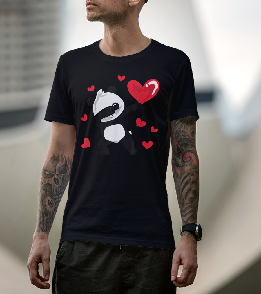 Dabbing Panda With Red Hearts Womens Girls T-Shirt