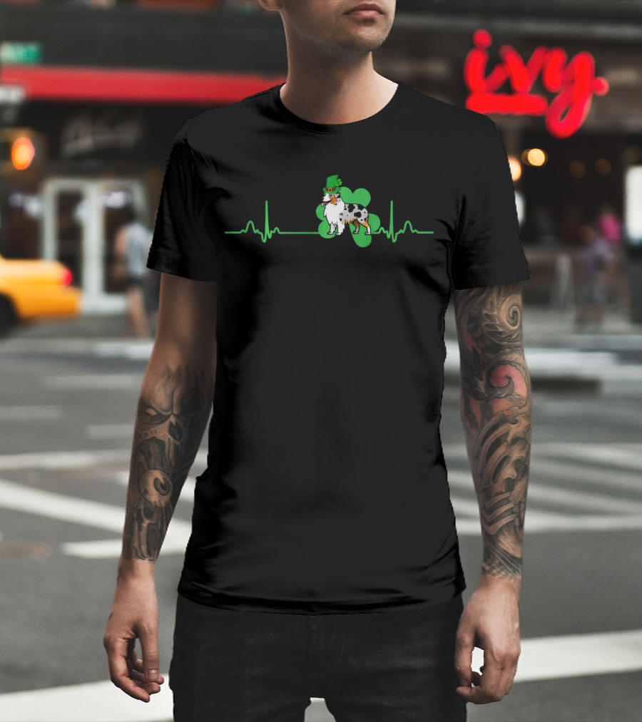 Heartbeat St. Patrick's Clover Aussie Dog T-Shirt