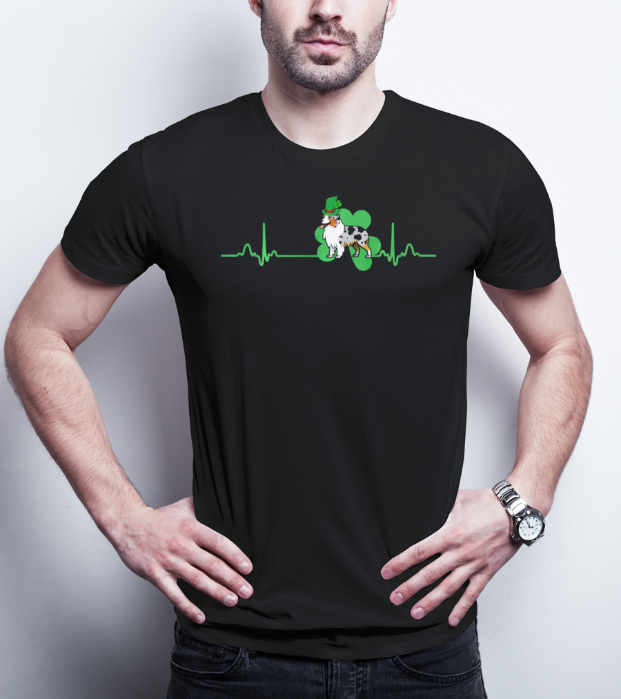 Heartbeat St. Patrick's Clover Aussie Dog T-Shirt