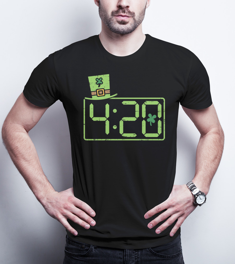 St Patricks Day 420 Clock With Leprechaun Hat And Shamrock T-Shirt