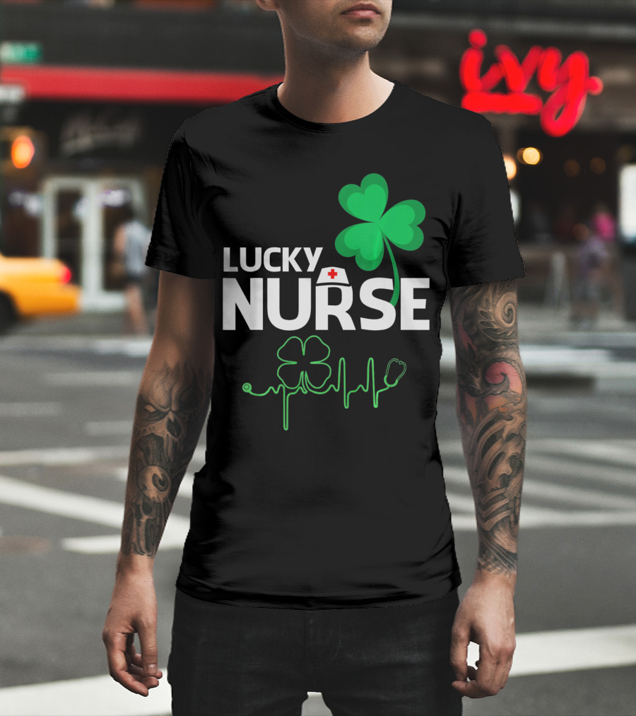 Lucky Nurse Shamrock Heartbeat St. Patricks Day T-Shirt