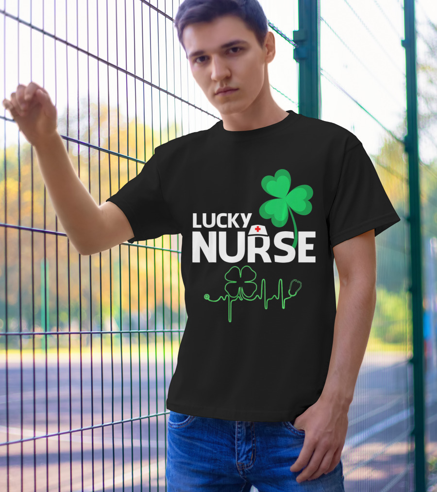 Lucky Nurse Shamrock Heartbeat St. Patricks Day T-Shirt