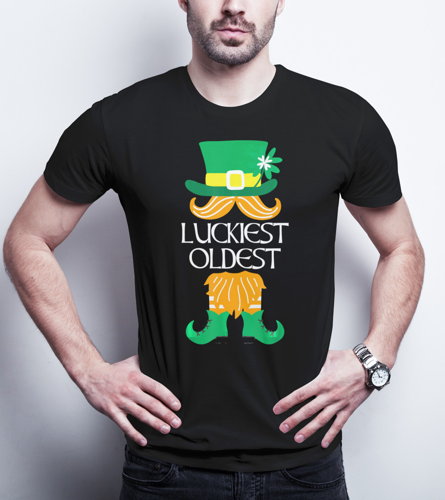Luckiest Oldest Leprechaun Irish Green Hat And Boots T-Shirt