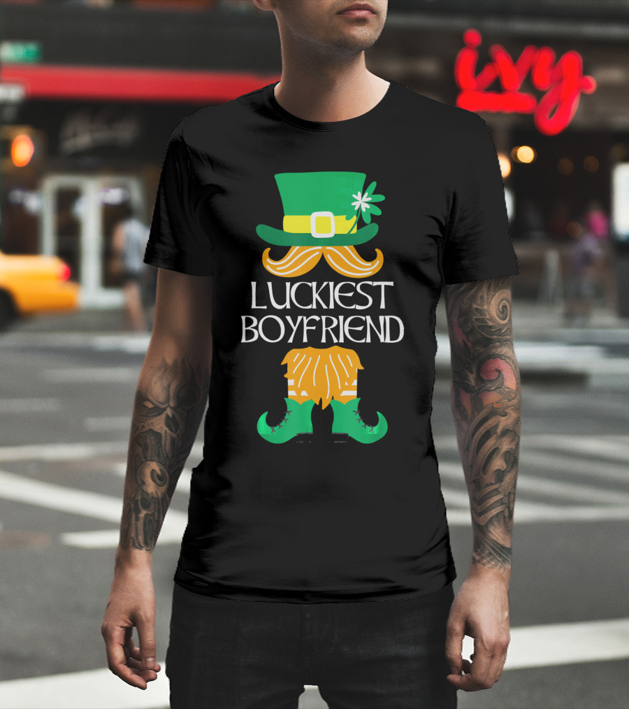 Luckiest Boyfriend Leprechaun Green Hat And Orange Beard St. Patrick's Day T-Shirt