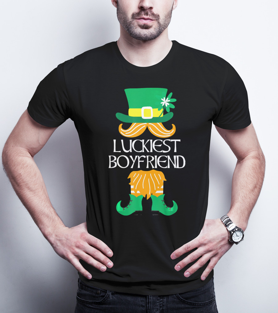 Luckiest Boyfriend Leprechaun Green Hat And Orange Beard St. Patrick's Day T-Shirt