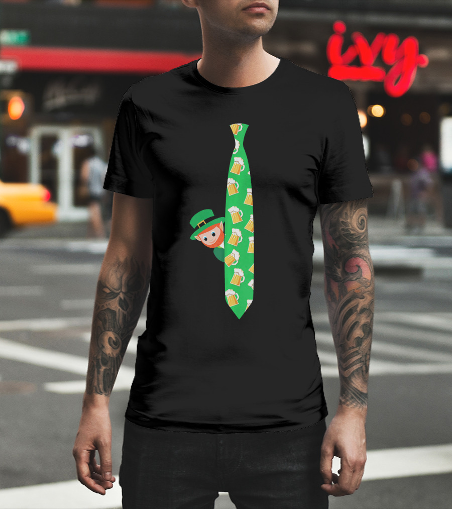 Leprechaun With Beer Mug On Green Tie T-Shirt