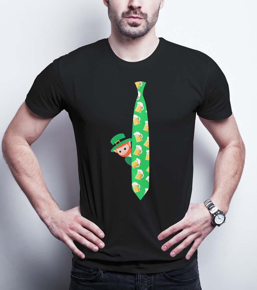 Leprechaun With Beer Mug On Green Tie T-Shirt
