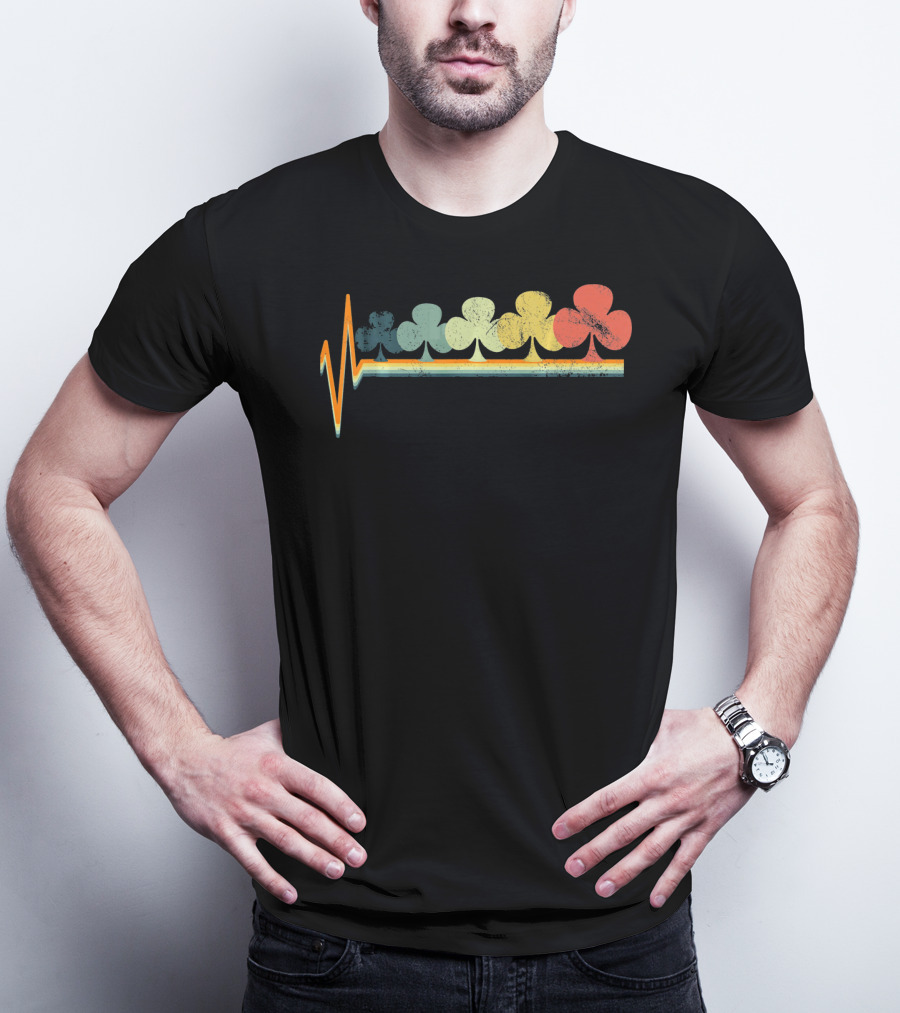 Poker Clover Clubs Hold Retro Heartbeat Vibes T-Shirt