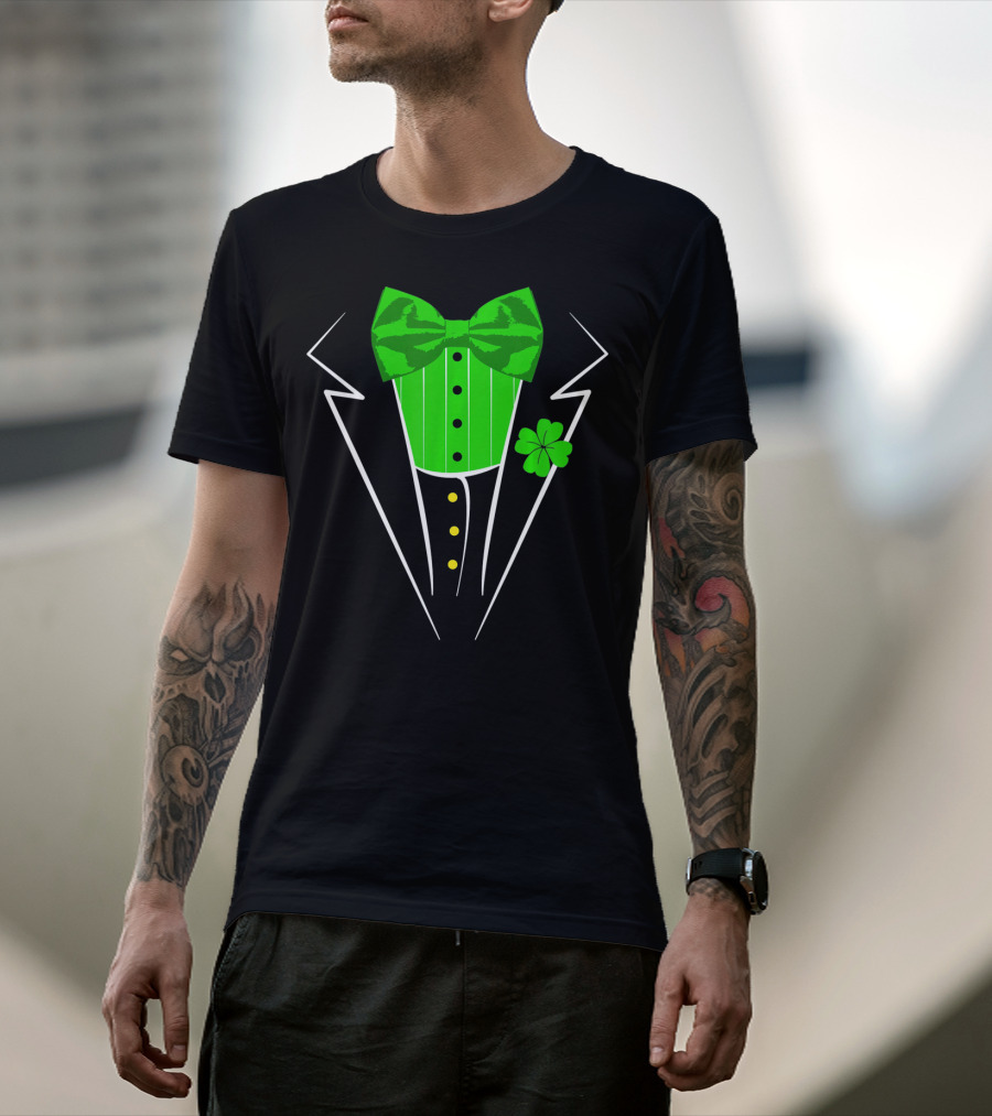 Saint Patricks Day Irish Tuxedo Clover Bow Tie T-Shirt