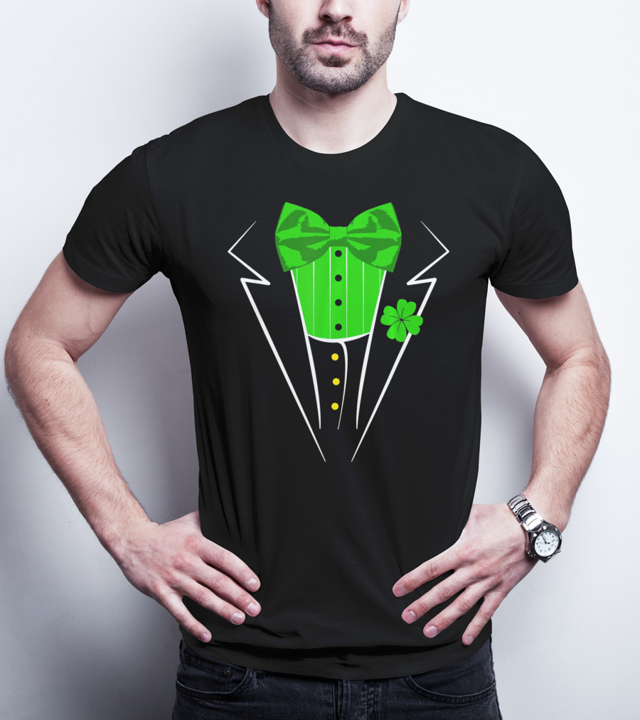 Saint Patricks Day Irish Tuxedo Clover Bow Tie T-Shirt