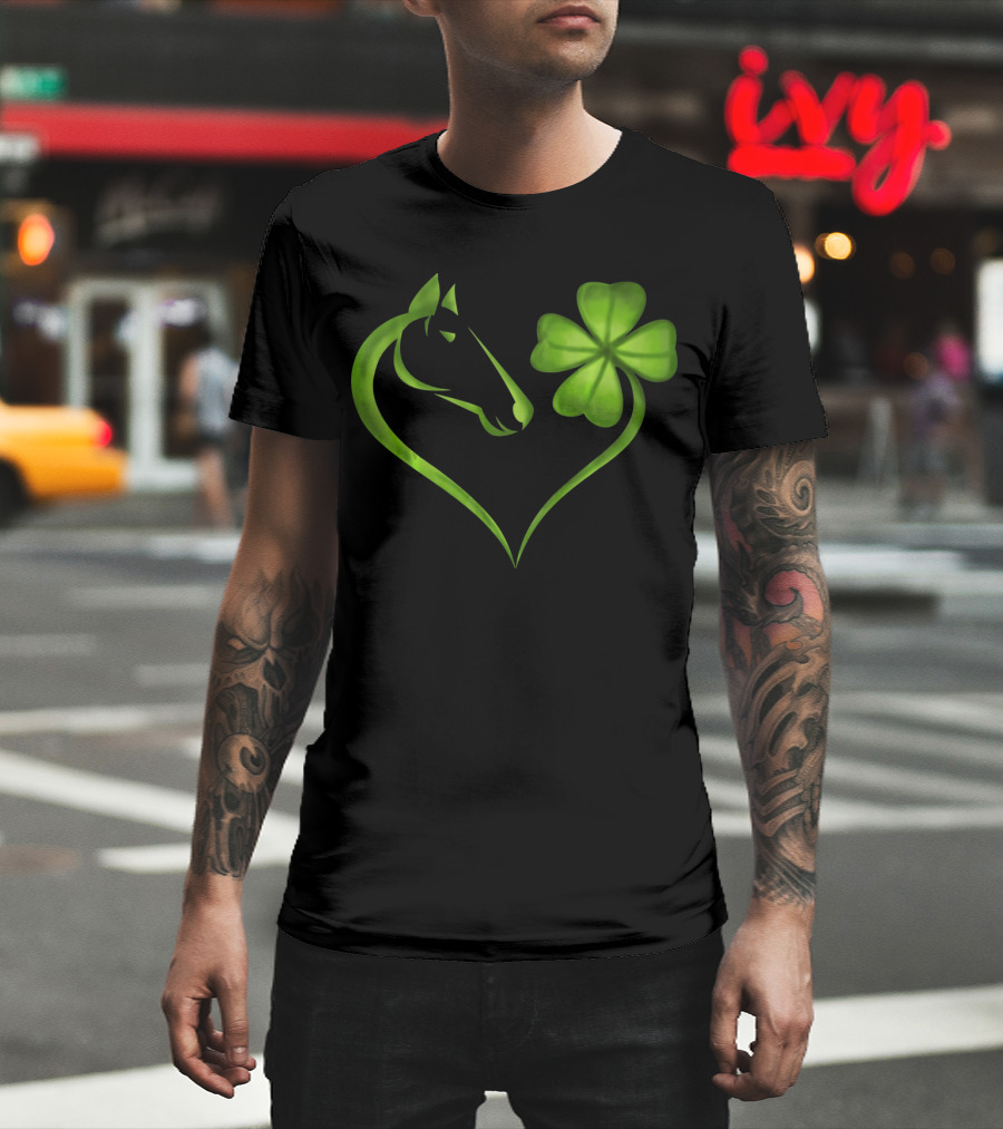 Horse Lucky Clover Heart Shape St. Patrick's Day T-Shirt