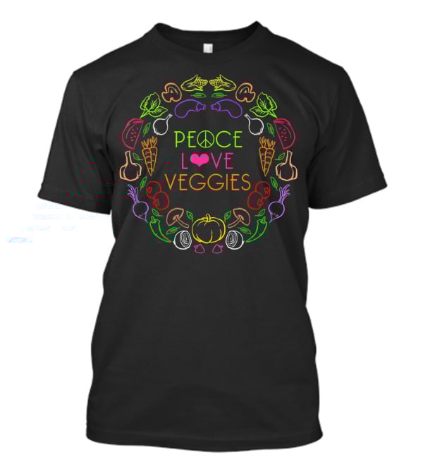 Peace Love Veggies Colorful Vegetarian T-Shirt