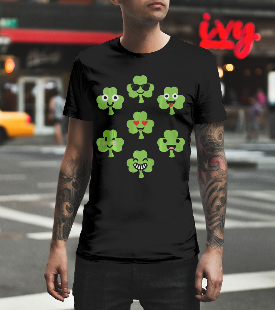 Emoji Shamrock Faces Lucky St. Patrick's Day T-Shirt
