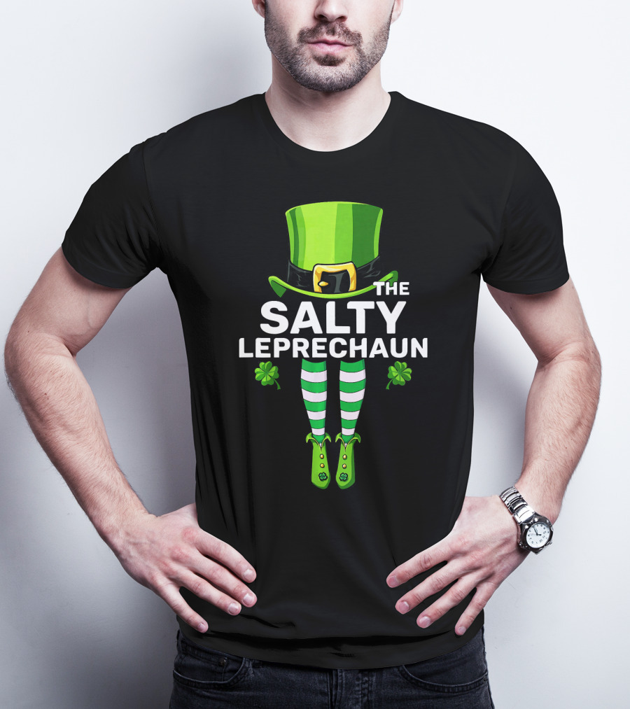 The Salty Leprechaun Green Hat And Striped Legs With Shamrocks T-Shirt