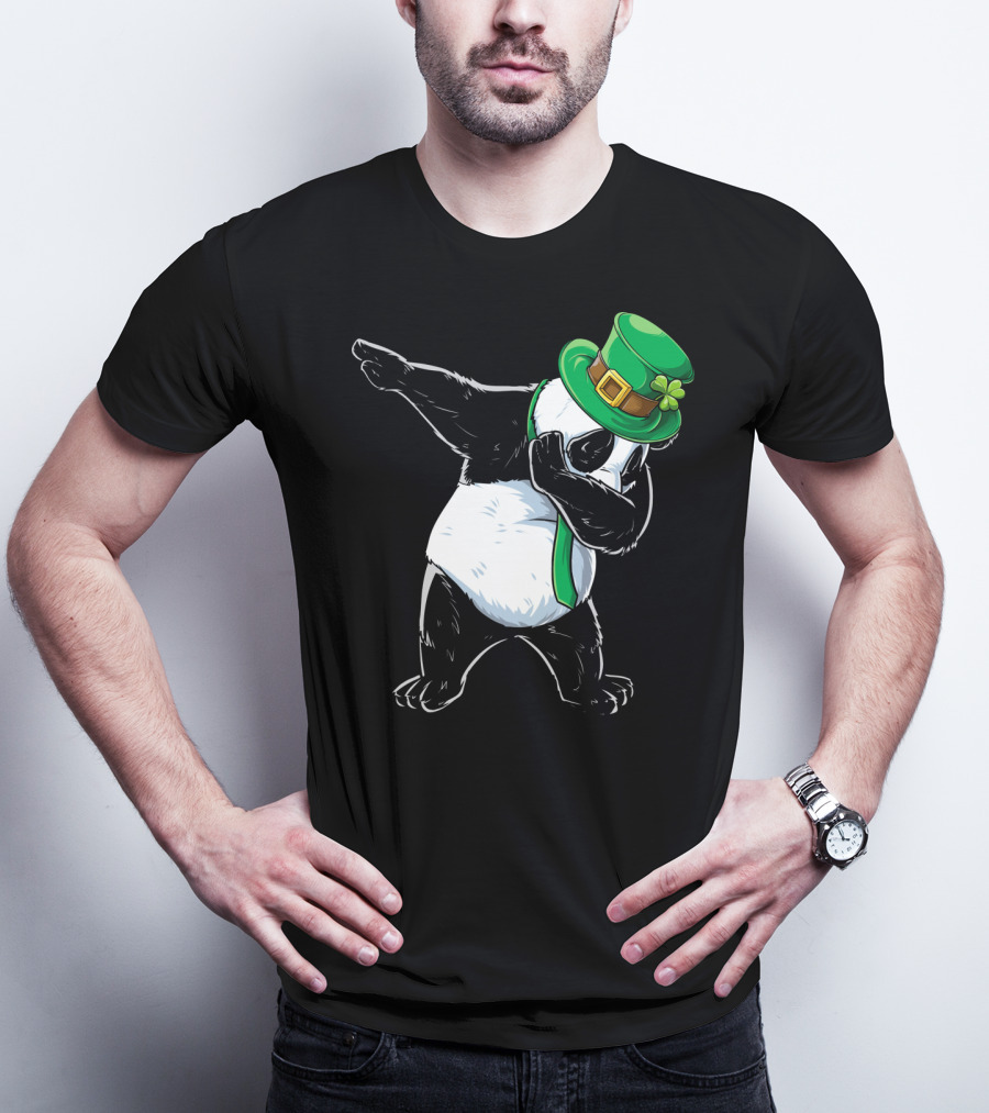 Dabbing Panda St Patricks Day Hat And Green Scarf T-Shirt