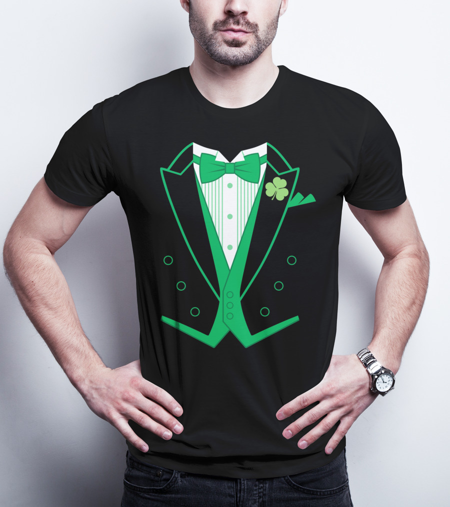 Green Bow Tie And Clover Tuxedo T-Shirt