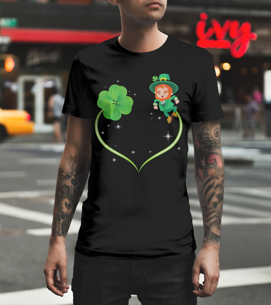Leprechaun Flying With Shamrocks And Stars T-Shirt