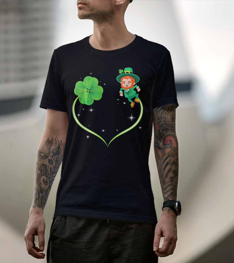 Leprechaun Flying With Shamrocks And Stars T-Shirt