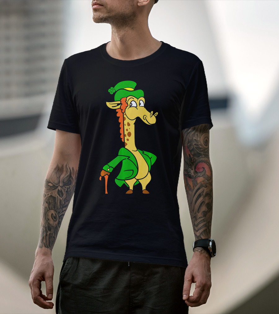 Funny Cool St. Patricks Day Giraffe Iris Leprechaun T-Shirt