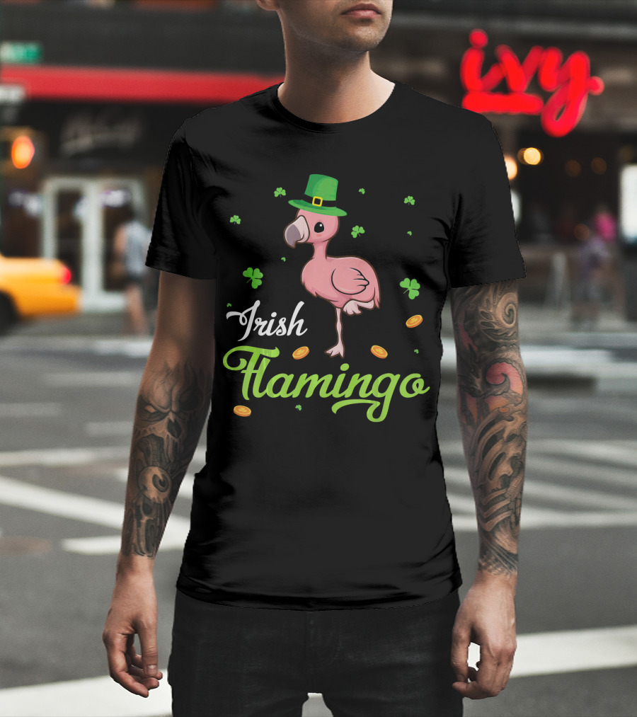 Irish Flamingo Leprechaun Shamrock Dance Coins T-Shirt