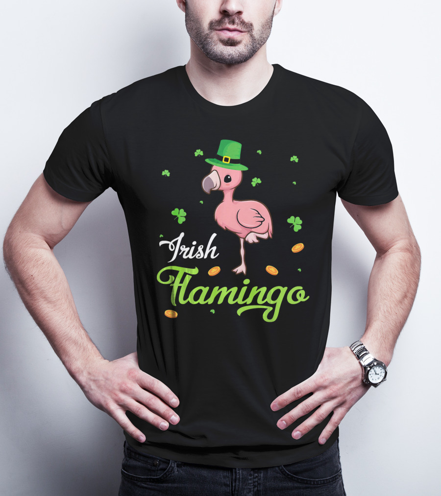 Irish Flamingo Leprechaun Shamrock Dance Coins T-Shirt