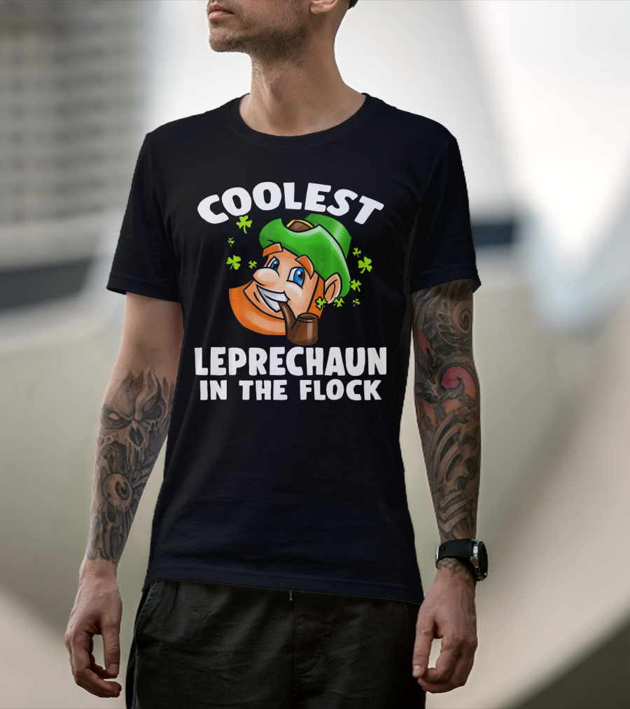 Coolest Leprechaun In The Flock Shamrock Pipe Hat Cartoon T-Shirt