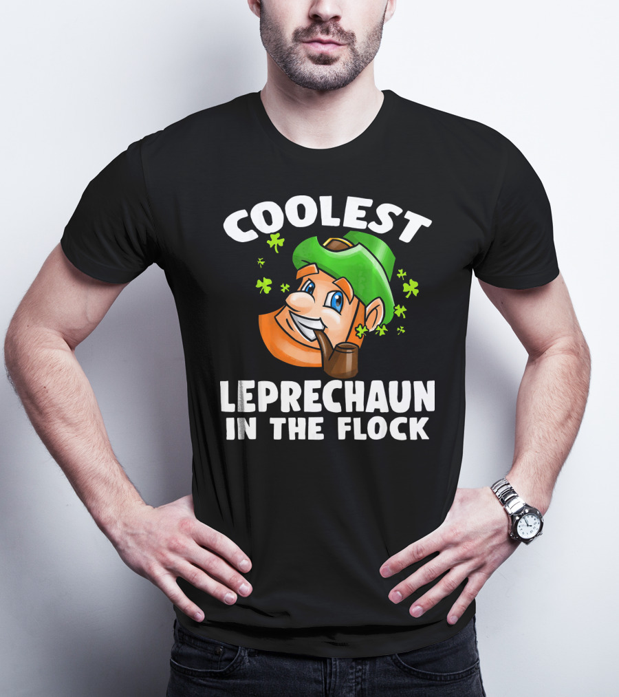 Coolest Leprechaun In The Flock Shamrock Pipe Hat Cartoon T-Shirt