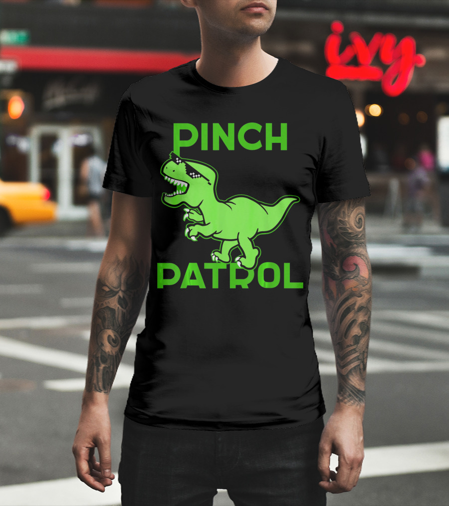 St Patrick Day Dinosaur Pinch Patrol Funny Green T-Rex Holiday T-Shirt