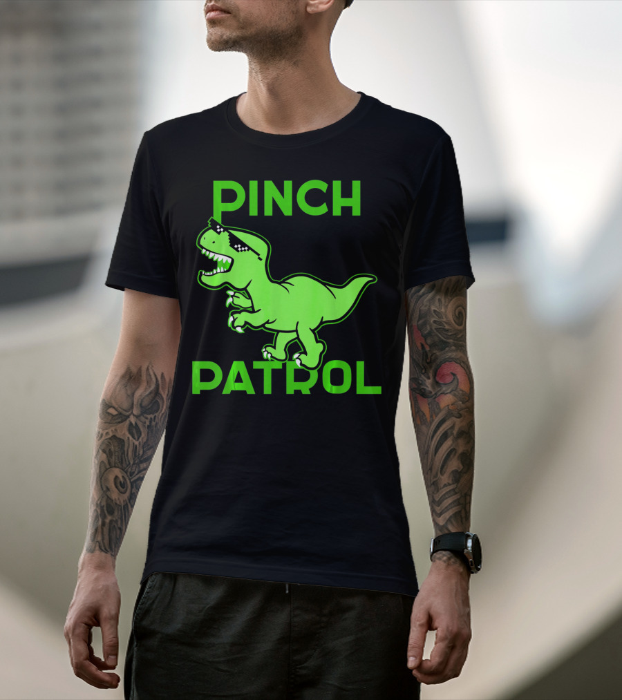 St Patrick Day Dinosaur Pinch Patrol Funny Green T-Rex Holiday T-Shirt
