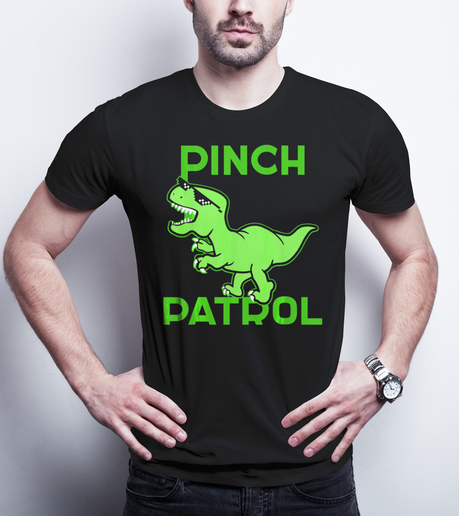 St Patrick Day Dinosaur Pinch Patrol Funny Green T-Rex Holiday T-Shirt