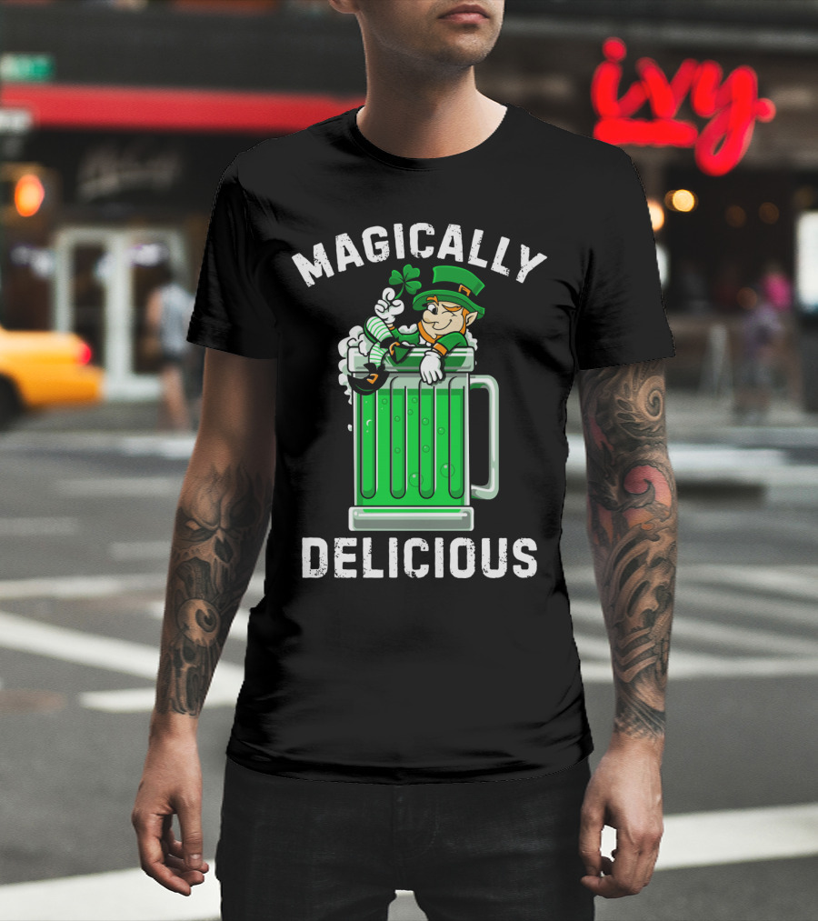 Magically Delicious Leprechaun Beer Mug Clover T-Shirt