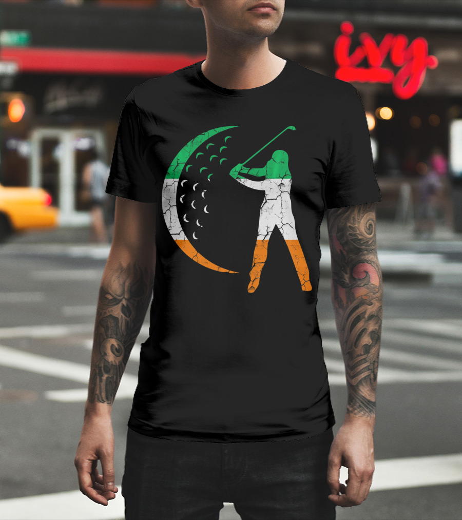 Irish Golf Swing With Ireland Flag Colors T-Shirt