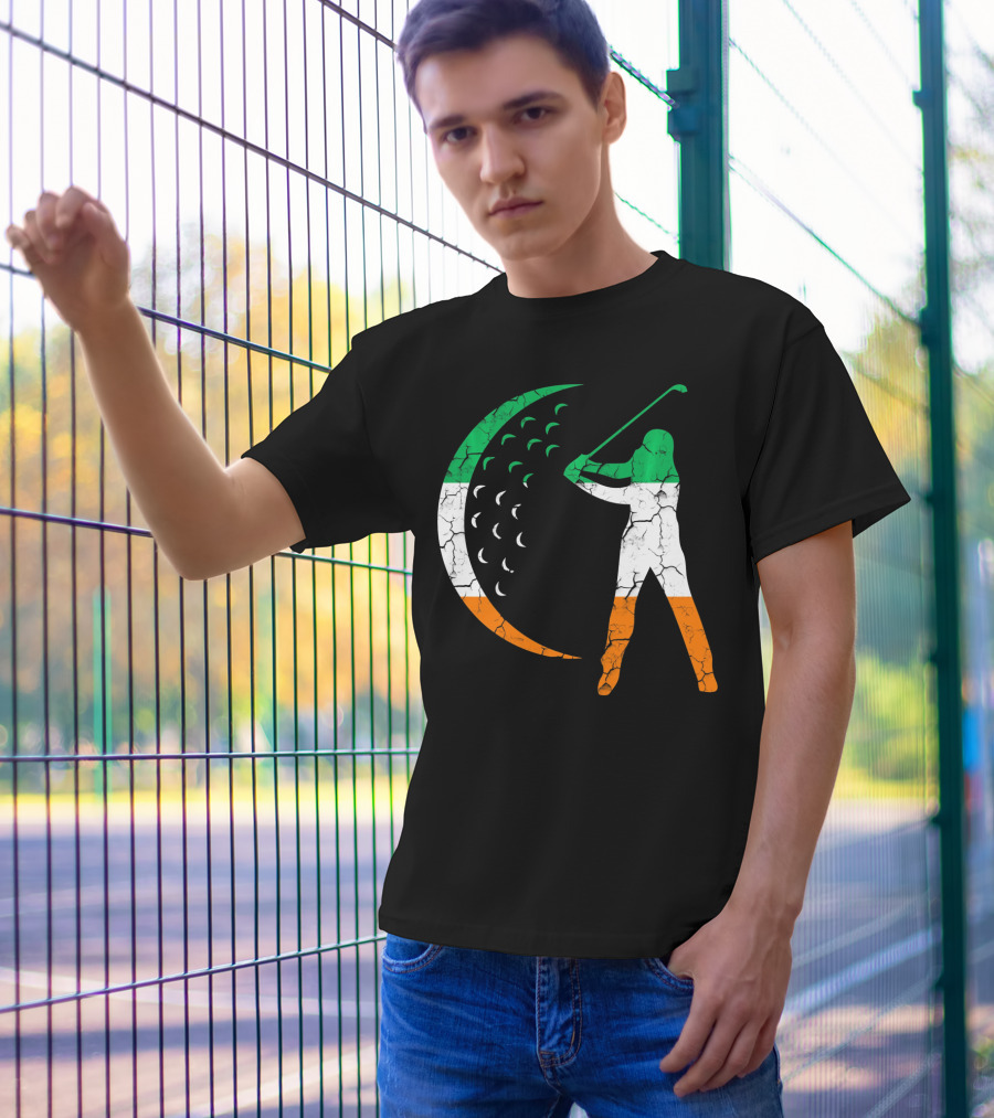 Irish Golf Swing With Ireland Flag Colors T-Shirt