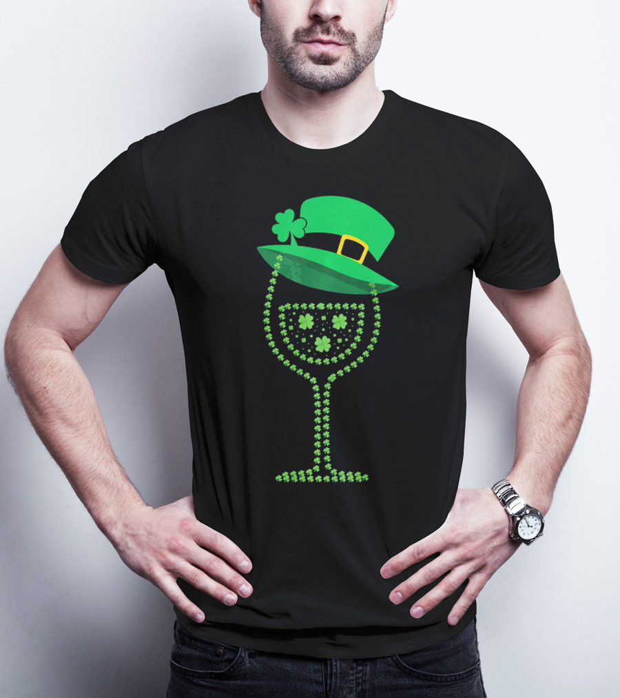 Leprechaun Hat Wine Glass Shamrock St Patrick's Day T-Shirt