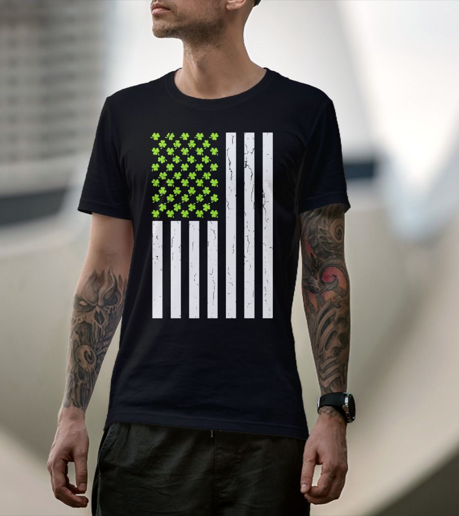 St Patricksday Shamrock American Flag T-Shirt