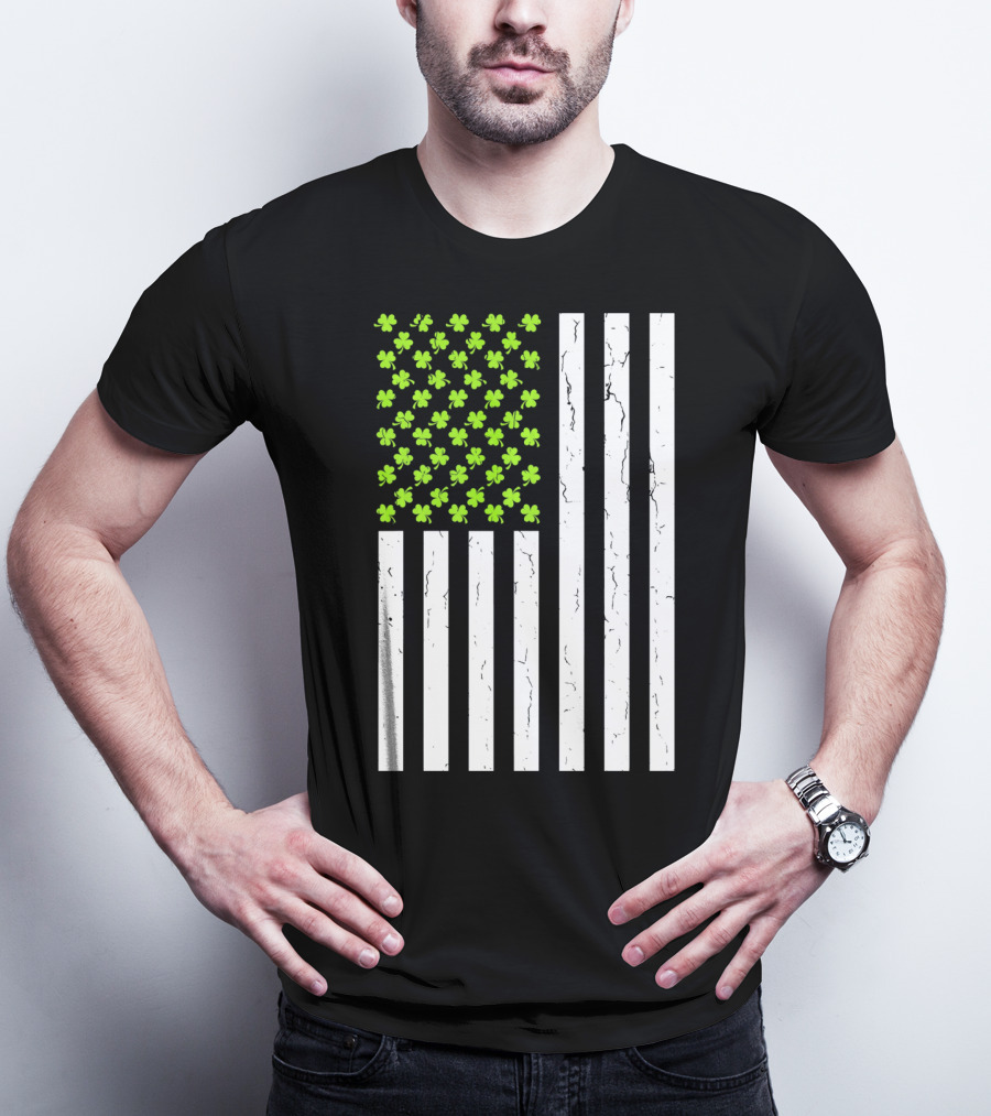 St Patricksday Shamrock American Flag T-Shirt