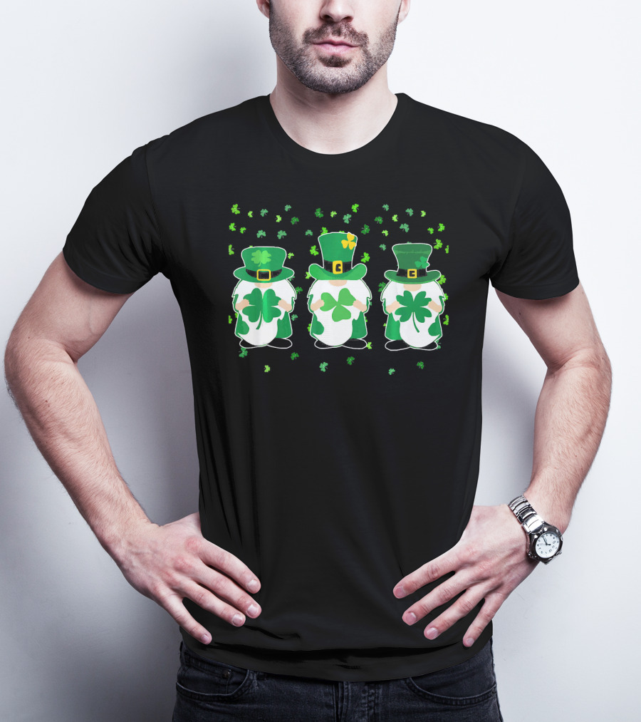 Irish Gnome Leprechaun Tomte With Shamrocks And Green Top Hats T-Shirt